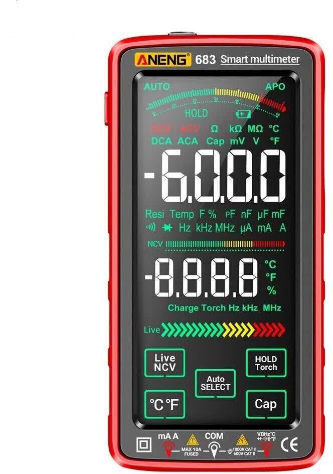 Мультиметр Aneng 683，Полноэкранный перезаряжаемый цифровой высокоточный мультиметр
