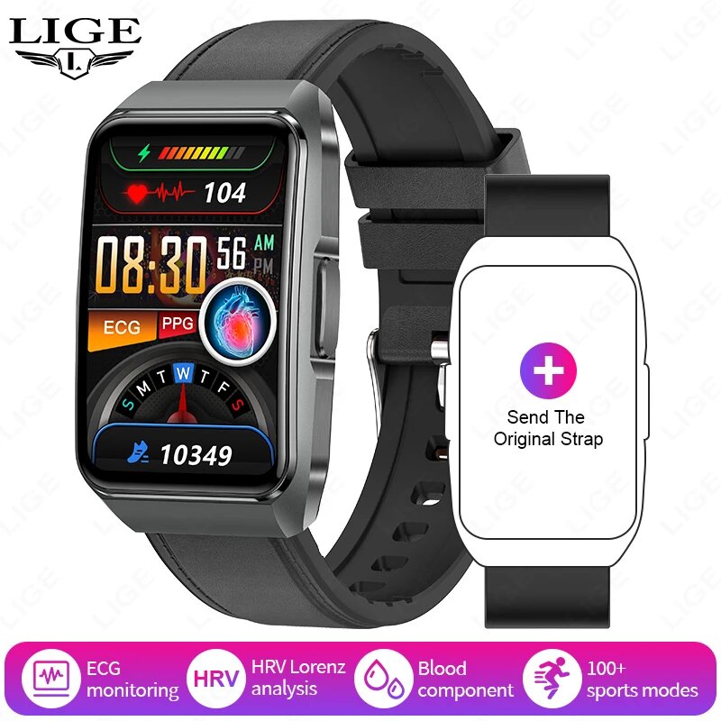 LIGE Умные часы ЭКГ Черный, belt black