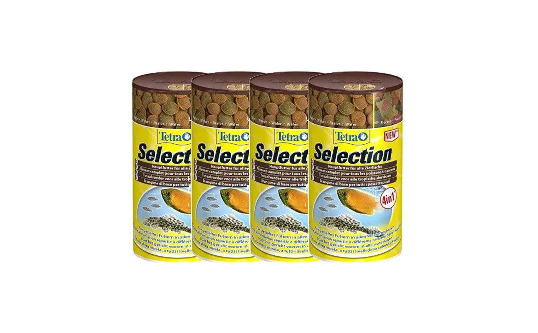 TetraSelection корм для всех видов рыб "4 вида" хлопья/чипсы/гранулы 100 мл х 4 шт.