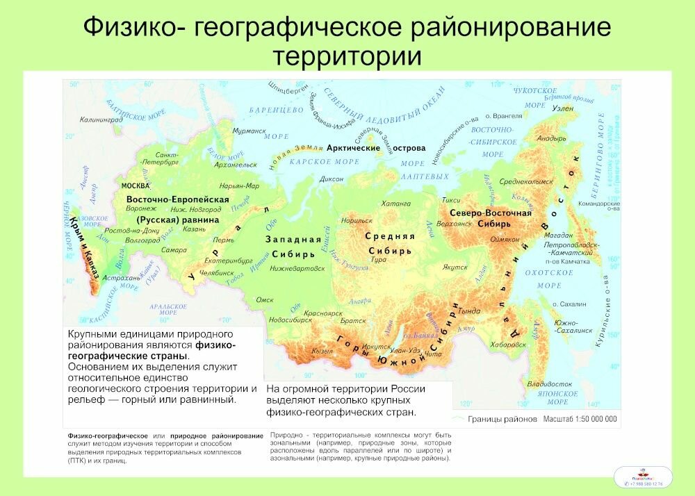 Карта Физико-географическое районирование территории России 8-9 классы