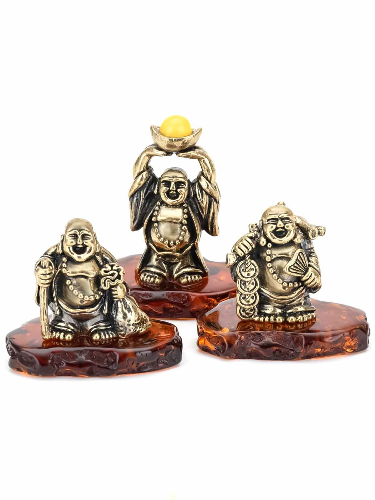Сувенирная фигурка - Хотей, Долголетие, Духовное развитие, Благополучие, Янтарь, 3,5 см