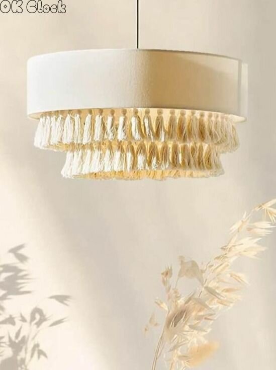 Люстра с кисточками из пеньковой веревки в кремовом стиле
