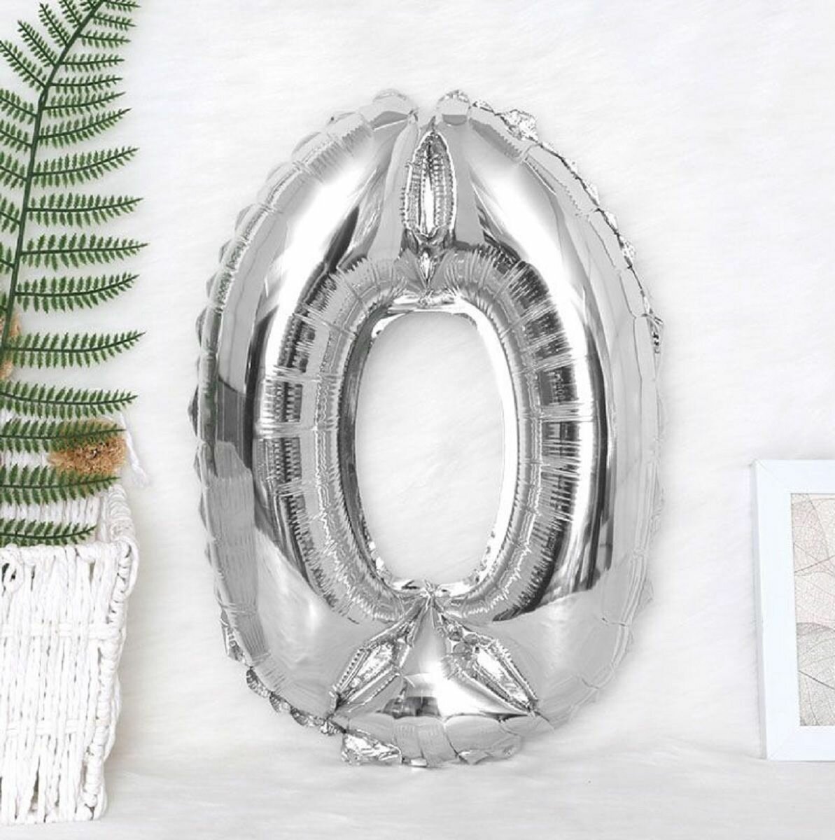 Шар воздушный фольгированный Цифра 0, цвет серебряный 42"/106 см (шс0)