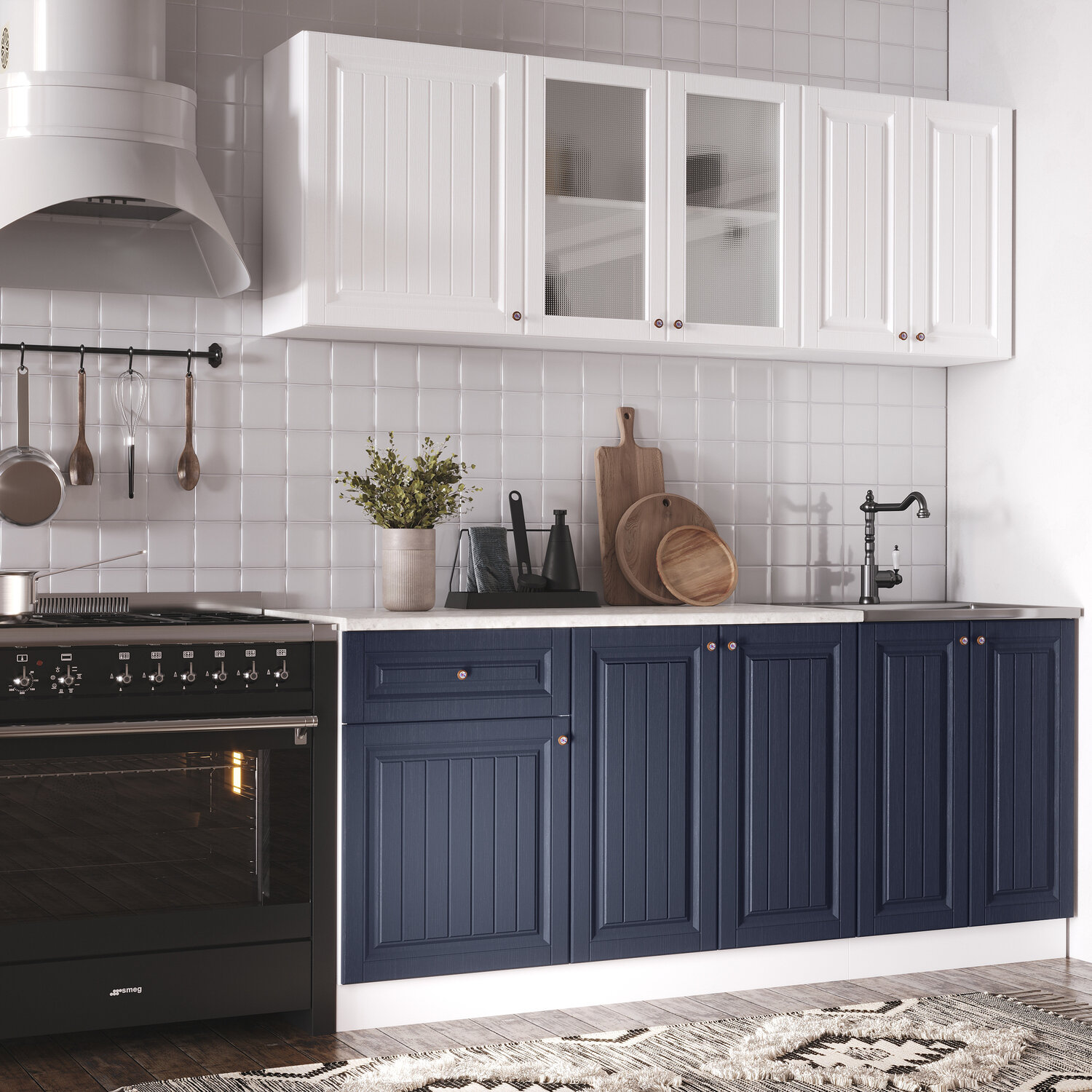 Кухонный гарнитур, кухня, готовый комплект Хозяюшка 1.8 метра Акация белая/Сапфир