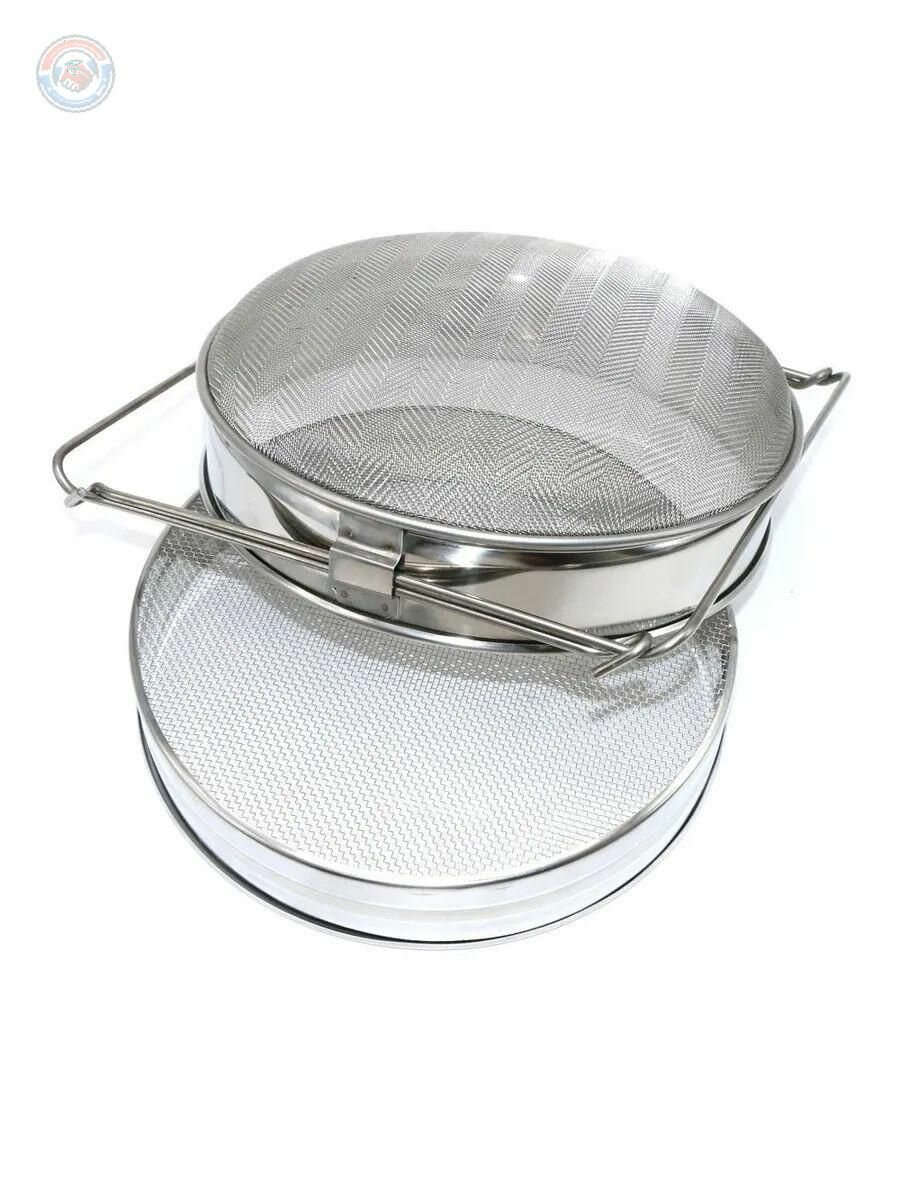 Фильтр для меда двойной 240 мм из нержавеющей стали, сетка для процеживания мёда на пасеке и на кухне, удобный инструмент для домашнего рафинирования и розлива