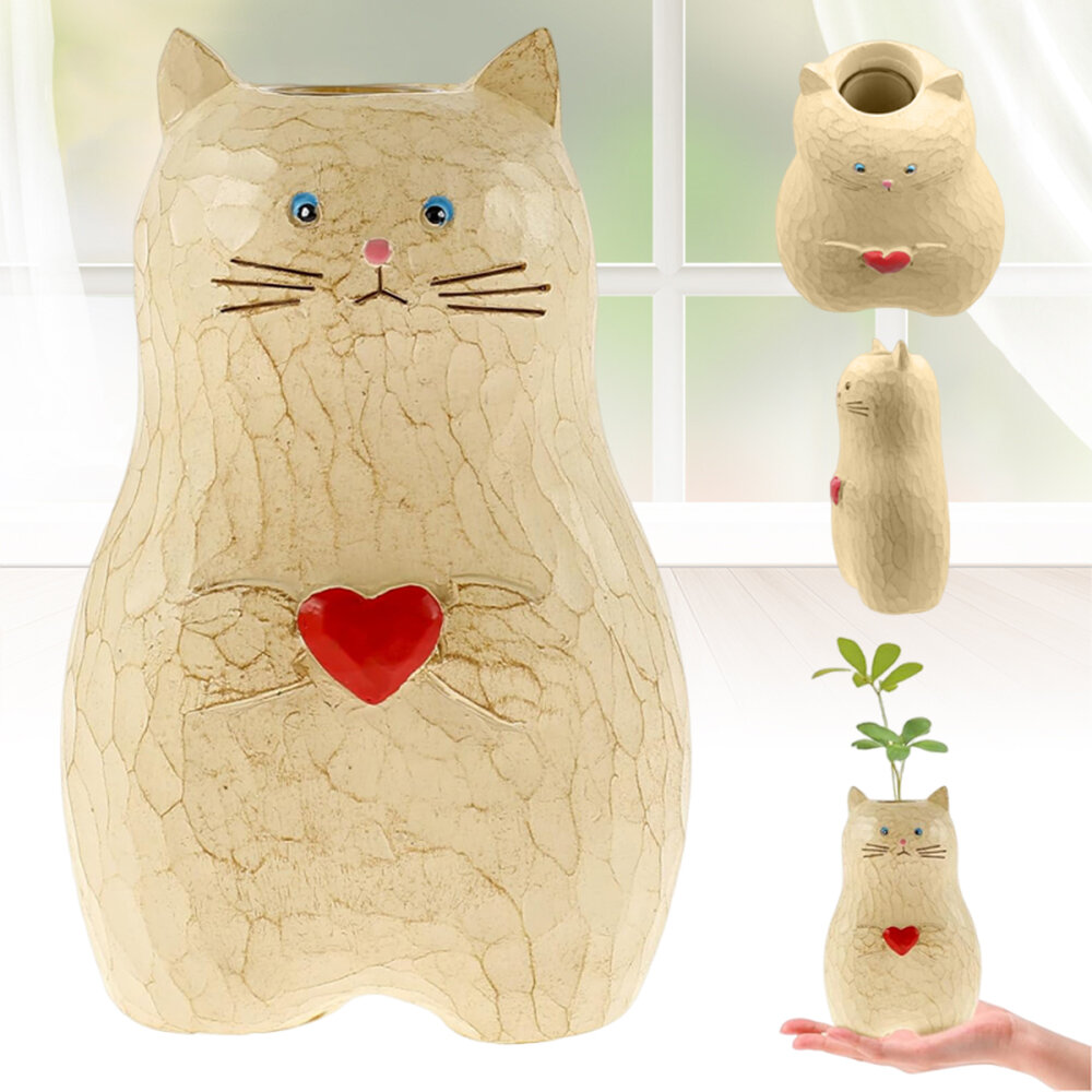 Декоративная ваза в форме сердца в форме кошки, синтетическая смола, для рукоделия, подходит для дома, украшения спальни, современного творчества, сада и улицы.