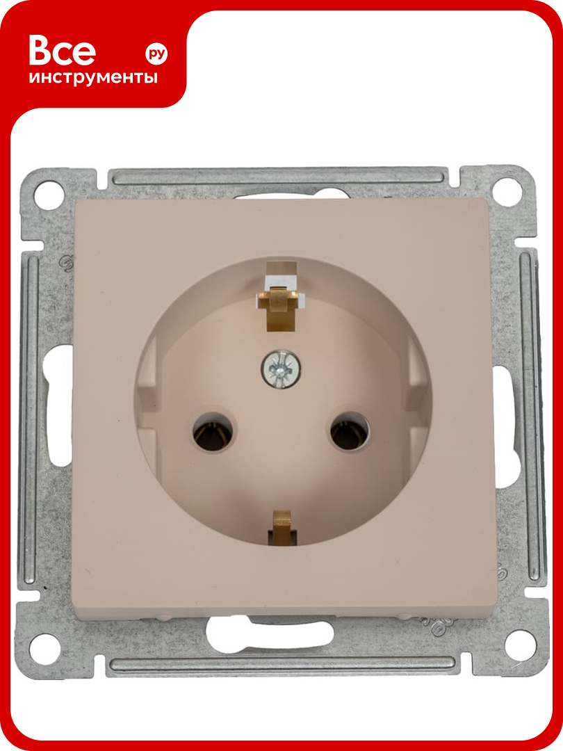 Розетка Systeme Electric Atlasdesign песочный с заземлением, встраиваемая силовая, ABS‑пластик, механизм накладки