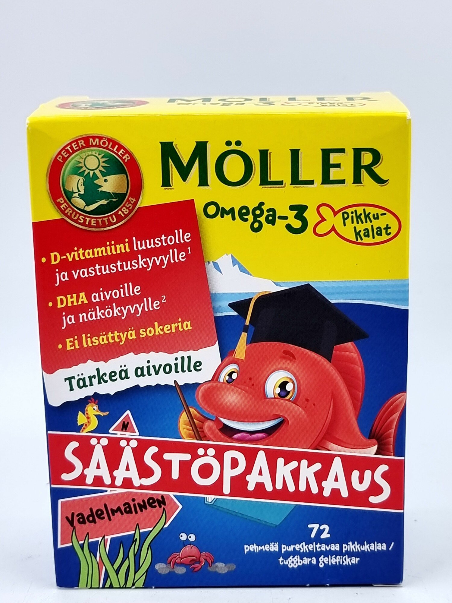 Moller для детей 3+ Омега-3 и D3 (10 мкг) со вкусом малины, без сахара, 1 уп. (72 жевательных мармеладки), Норвегия