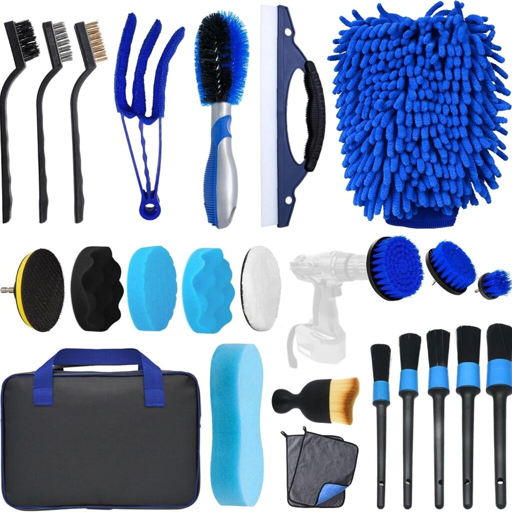 (1 комплект) Щетка для чистки деталей автомобиля, набор сверлильных щеток, губка для полировки, набор инструментов для чистки автомобиля