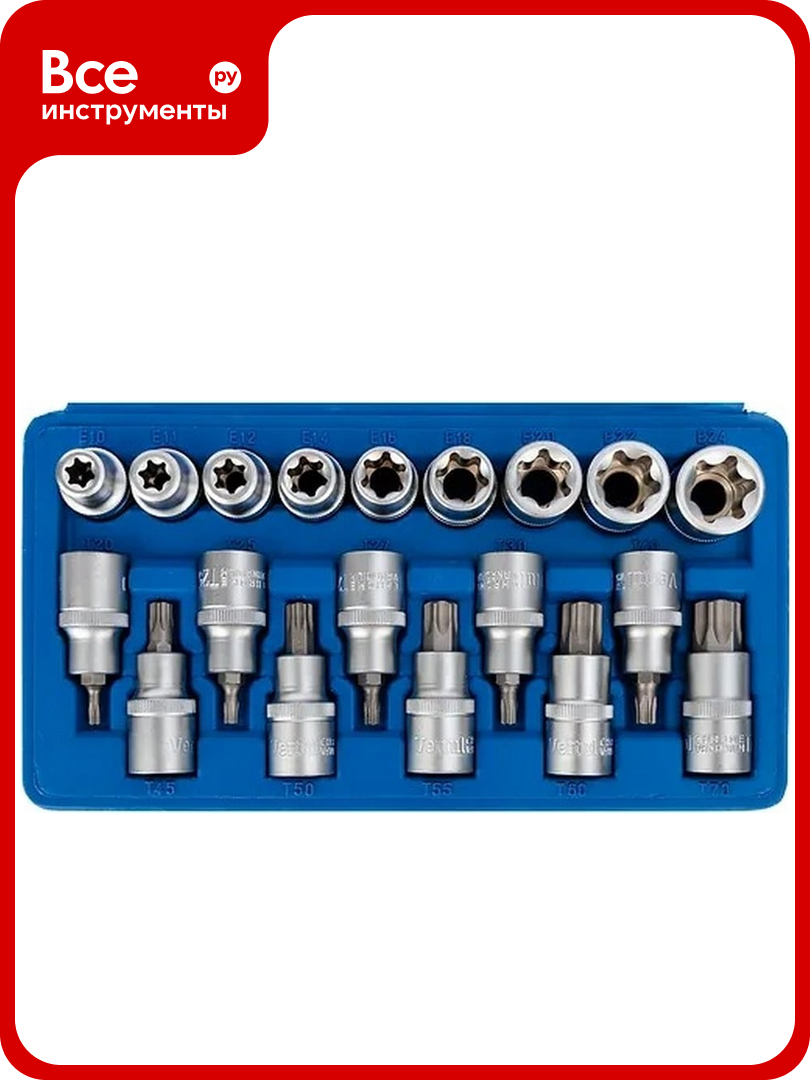 Набор головок и головок со вставками TORX 1/2" DR, 19 предметов VERTUL VR50200