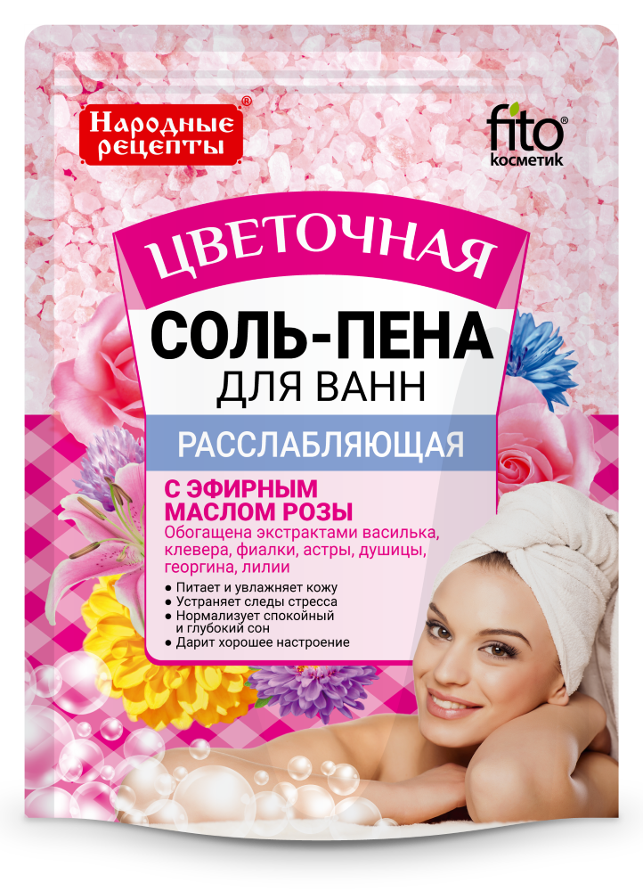 Fito косметик народные рецепты соль-пена для ванн расслабляющая цветочная 200 гр