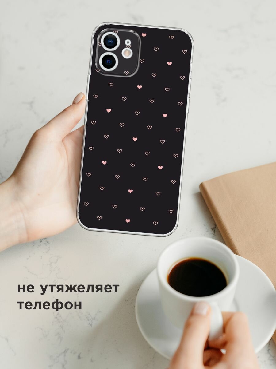 Чехол на Apple iPhone 12 mini / Айфон 12 Мини с принтом "Черный фон и сердечки" — фото 1
