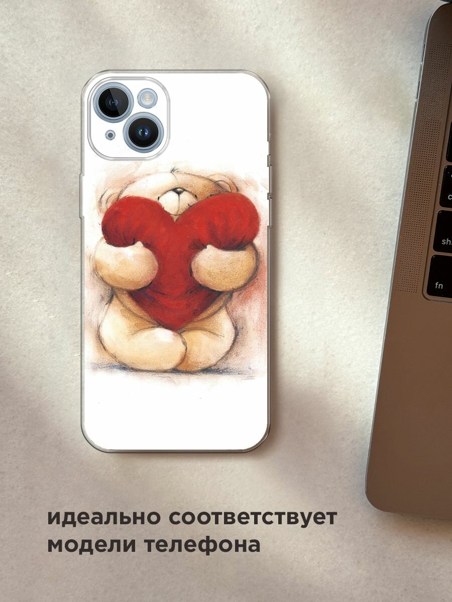 Чехол на Apple iPhone 14 / Айфон 14 с принтом "Мишка с сердцем 1" — фото 1