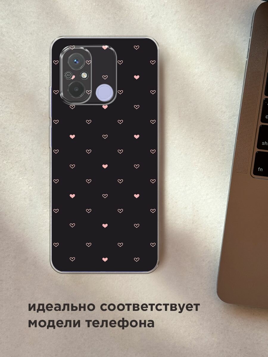 Чехол на Xiaomi Redmi 12C/Poco C55 / Редми 12C/Поко С55 с принтом "Черный фон и сердечки" — фото 1