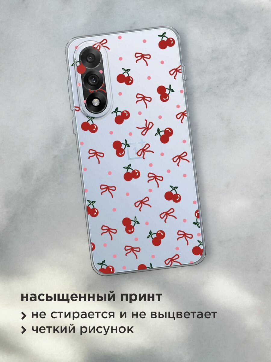 Чехол на OnePlus Nord 5 / Ван Плас Норд 5 с принтом "Вишни и ленточки", прозрачный — фото 1