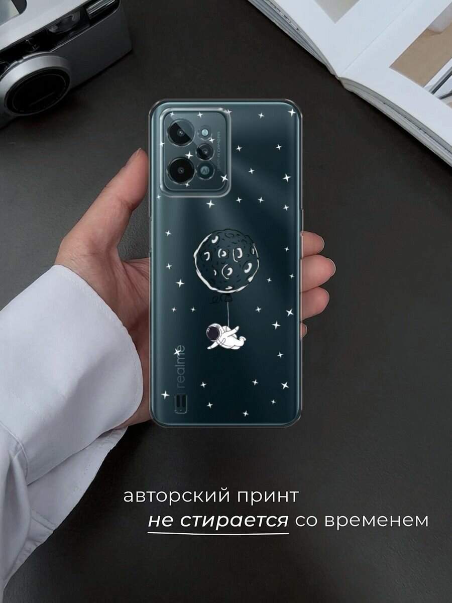 Чехол на Realme C31 / Реалми C31 с принтом "Лунный полет", прозрачный — фото 1