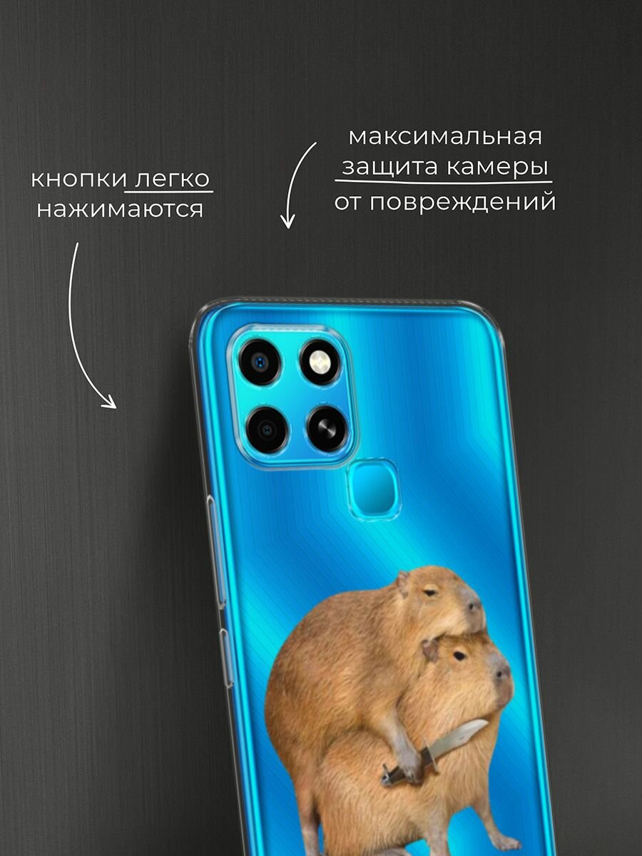 Чехол на Infinix Smart 6 / Инфиникс Смарт 6 с принтом "Капибара с ножом", прозрачный — фото 1