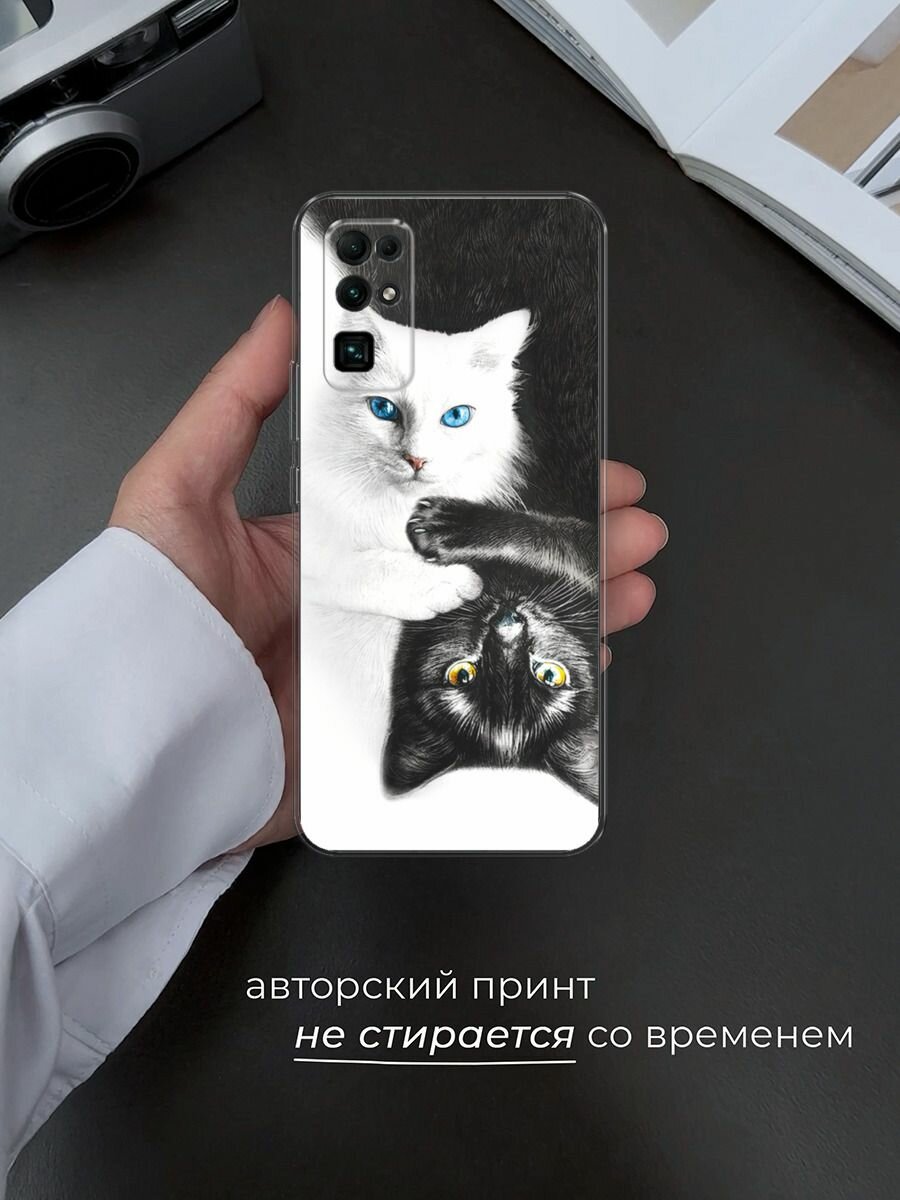 Силиконовый чехол на Honor 30 / Хонор 30 с принтом "Коты Инь-Янь" — фото 1