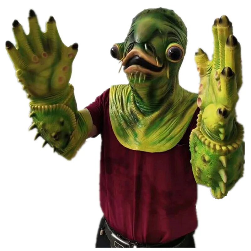 MOCODAR Латексная маска рыба монстр для взрослых mask with gloves
