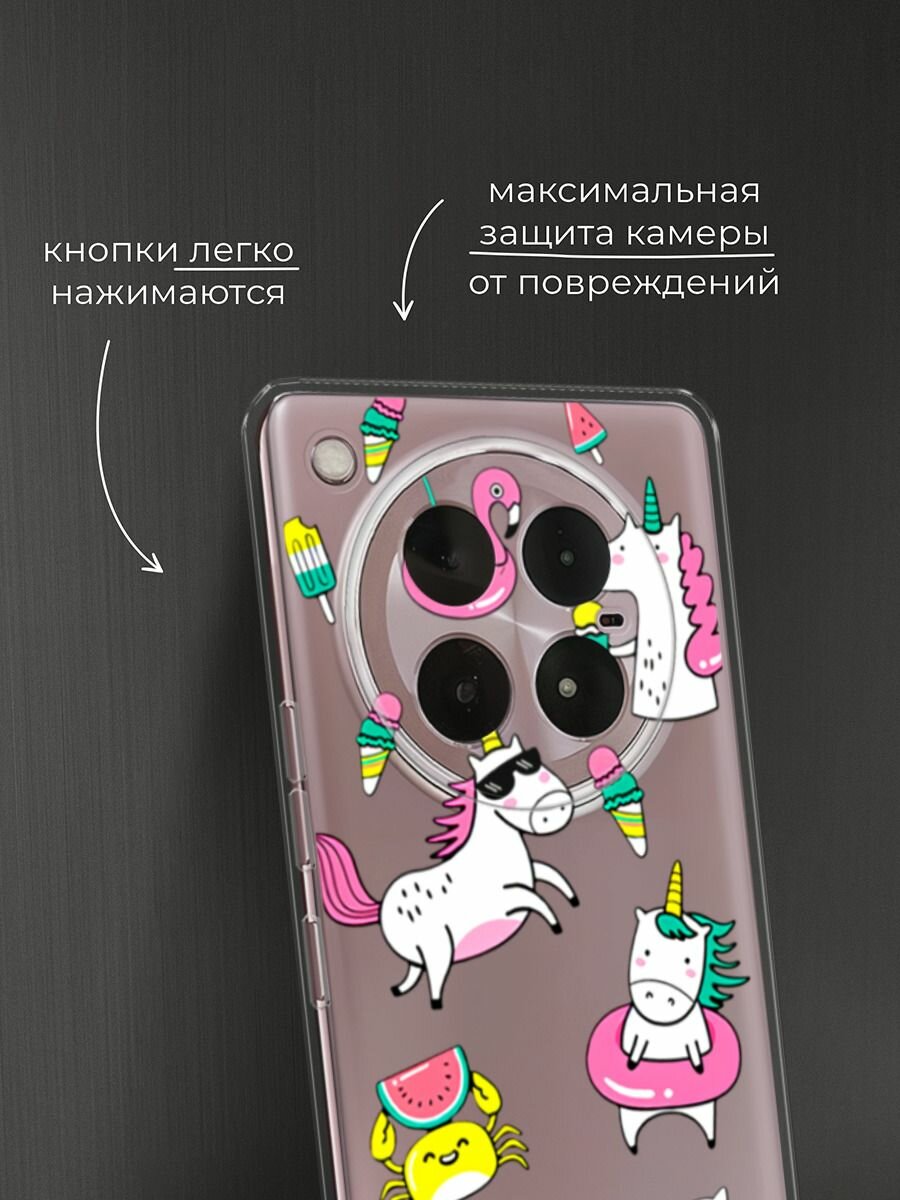 Чехол на Infinix Zero 40 4G / Инфиникс Зеро 40 4G с принтом "Единороги в отпуске", прозрачный — фото 1