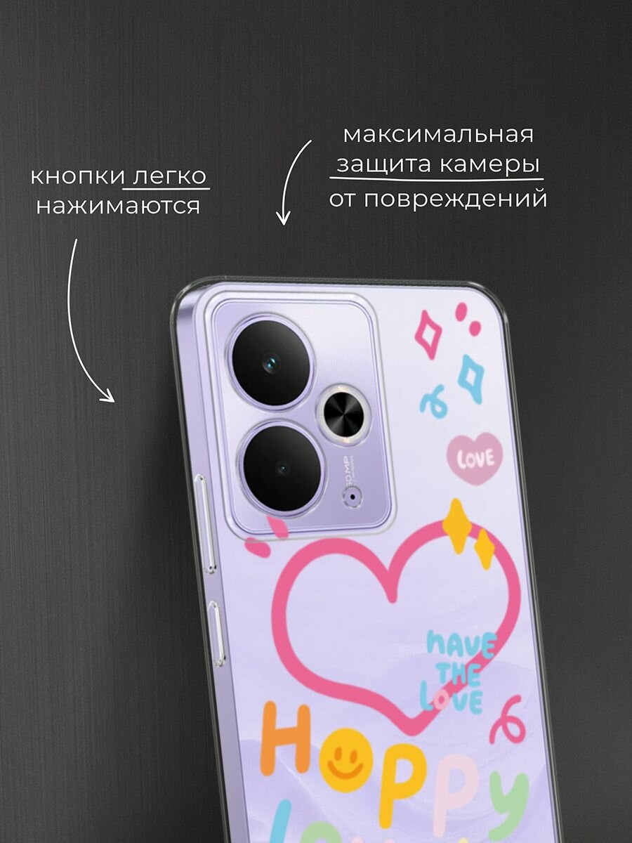 Чехол на Realme 14T / Реалми 14Т с принтом "Happy lovely", прозрачный — фото 1