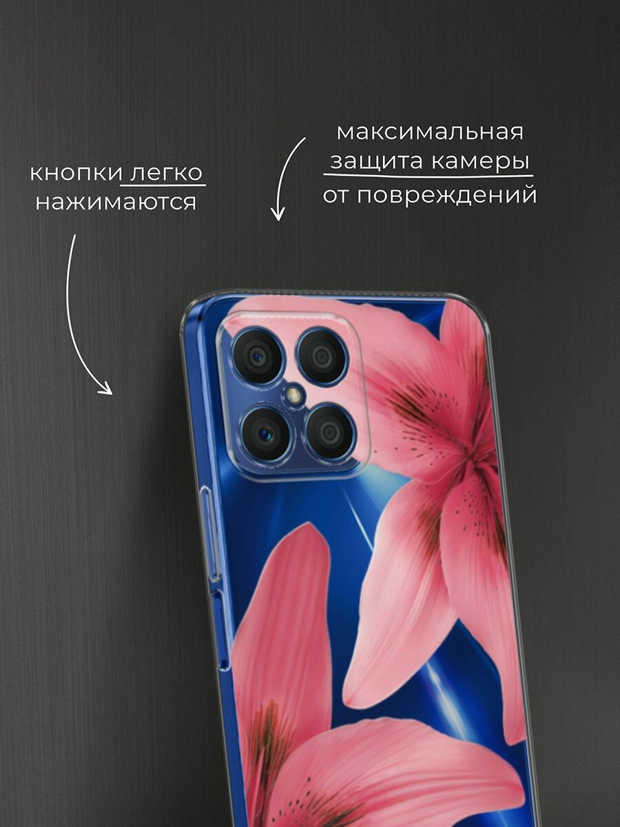 Чехол на Honor X8 / Хуавей X8 с принтом "Pink flower" — фото 1