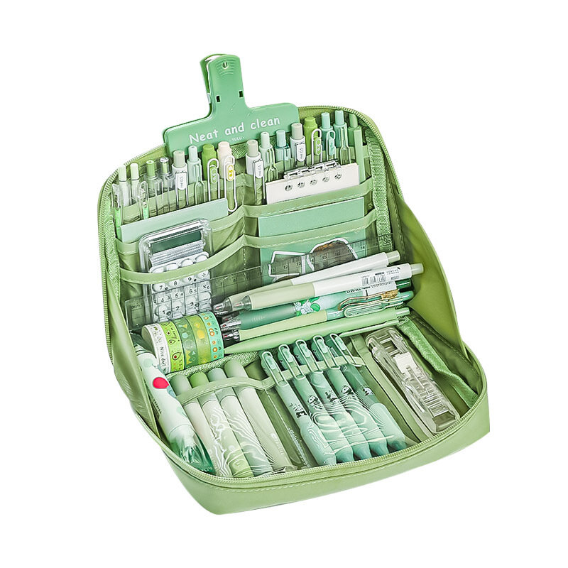 12-слойный пенал большой вместимости, стильный зеленый органайзер для канцелярских принадлежностей, чехол для ручек с милым дизайном в виде панды для мальчиков и девочек, идеально подходит для учеников средних и старших классов