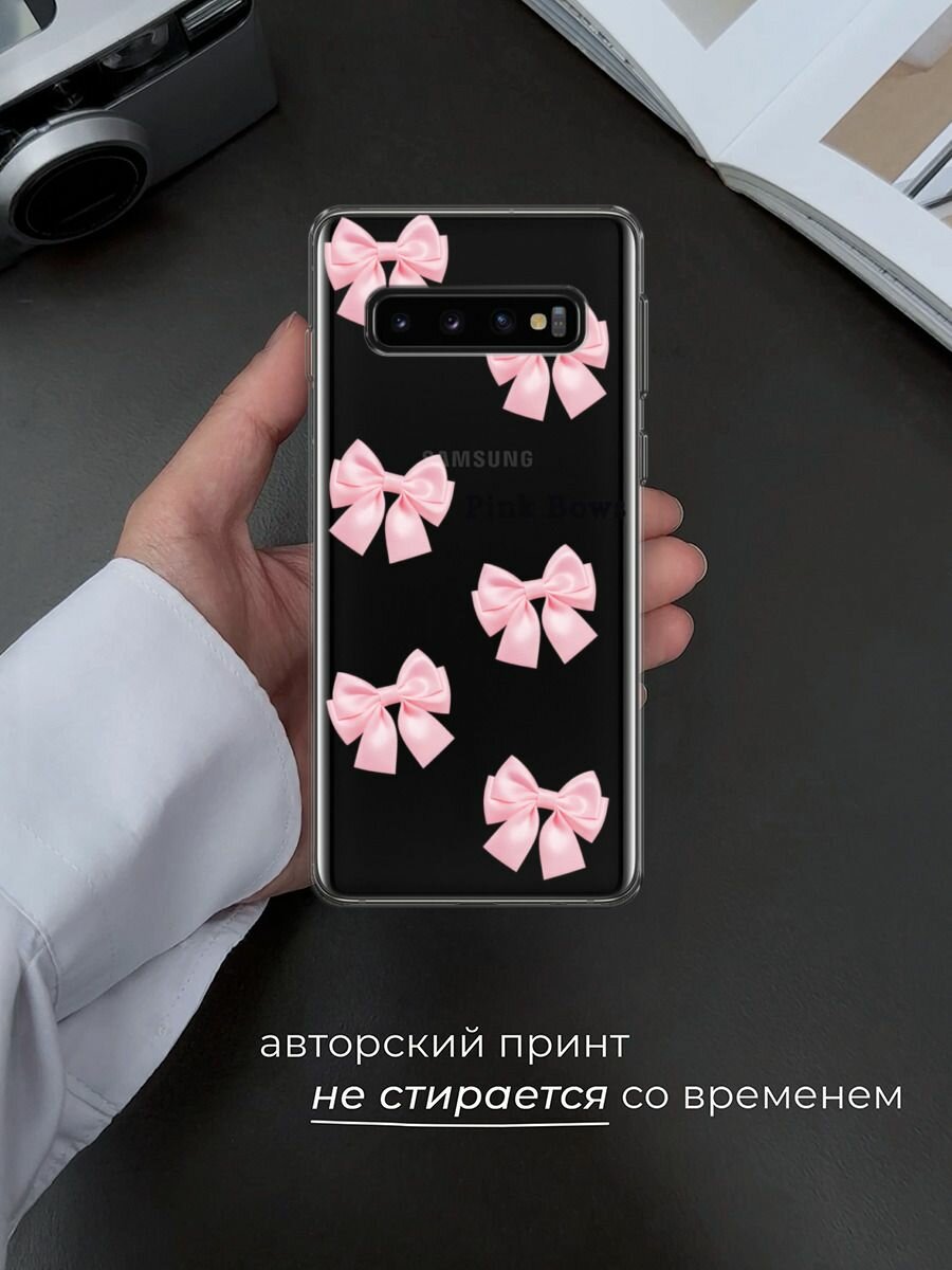Чехол на Samsung Galaxy S10 + / Самсунг Галакси S10 Плюс с принтом "Pink Bows", прозрачный — фото 1