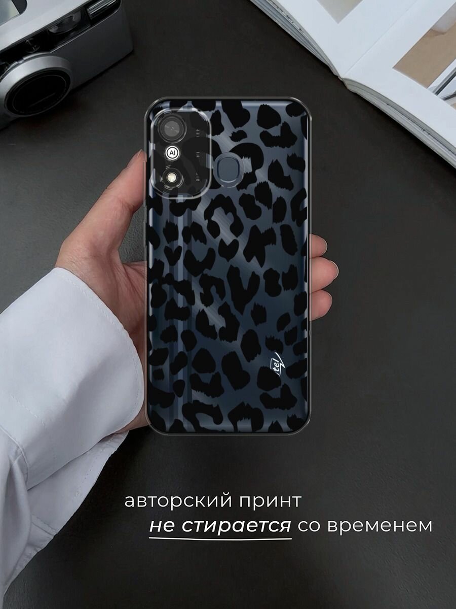 Чехол на Itel A27 / Ител А27 с принтом "Леопардовый паттерн", прозрачный — фото 1
