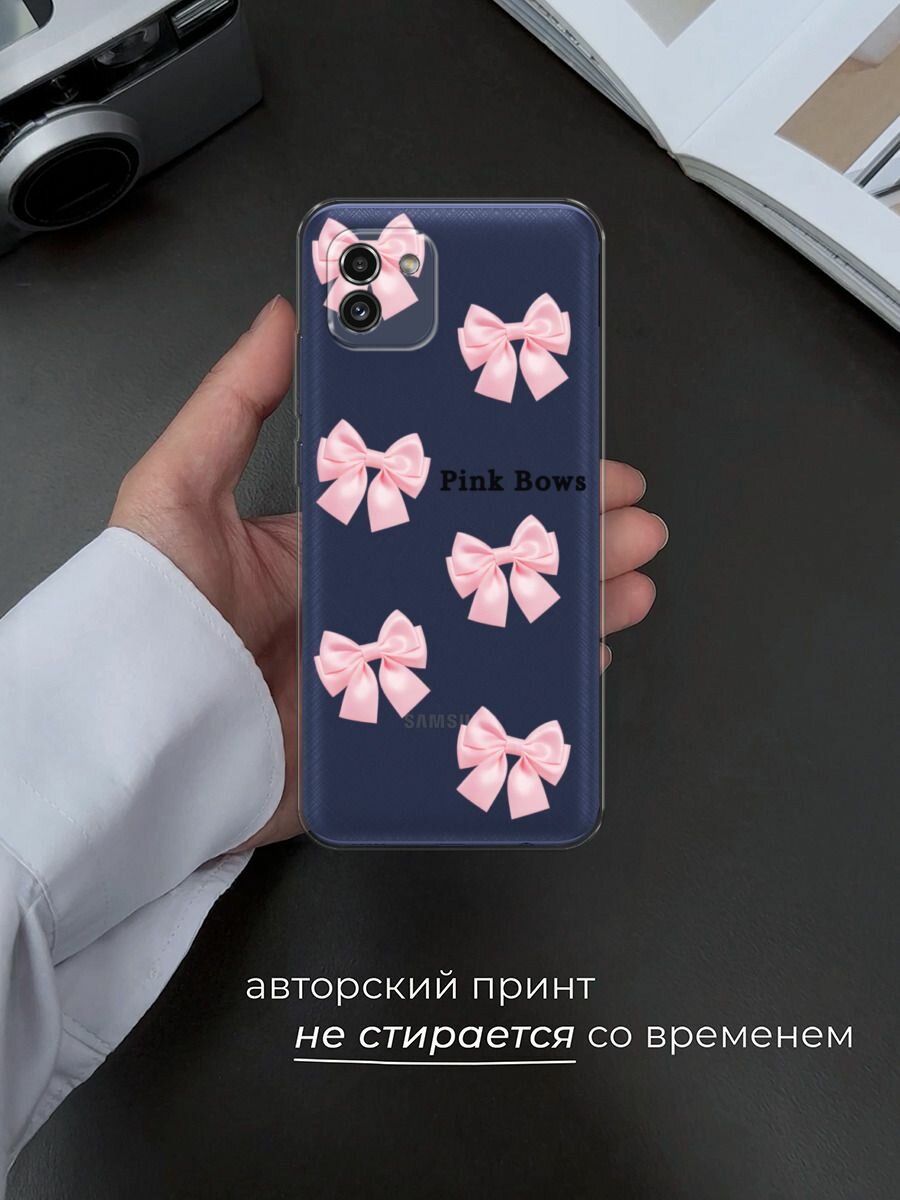 Чехол на Samsung Galaxy A03 / Самсунг Галакси А03 с принтом "Pink Bows", прозрачный — фото 1