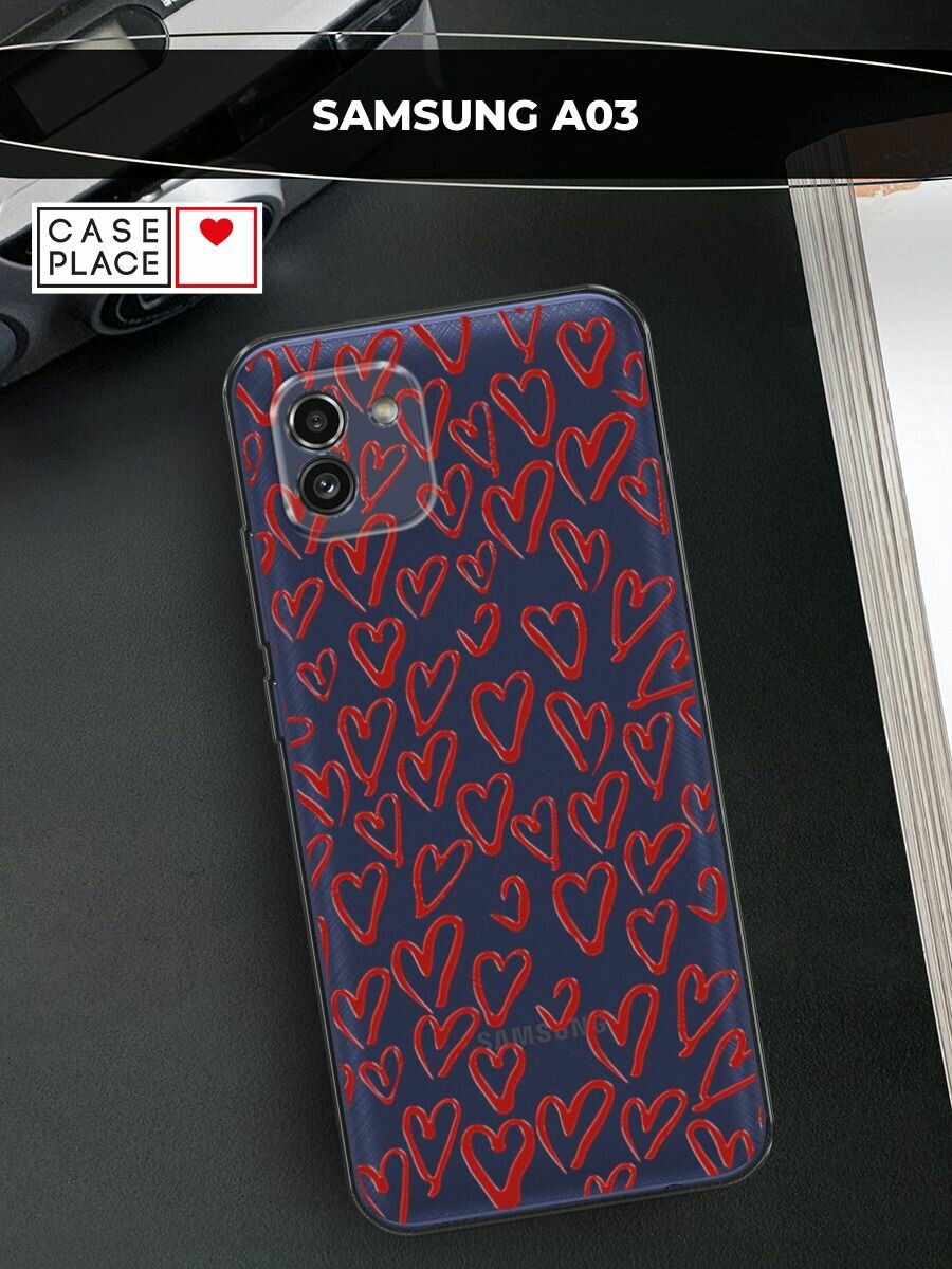 Чехол на Samsung Galaxy A03 / Самсунг Галакси А03 с принтом "Легкие бордовые сердечки"