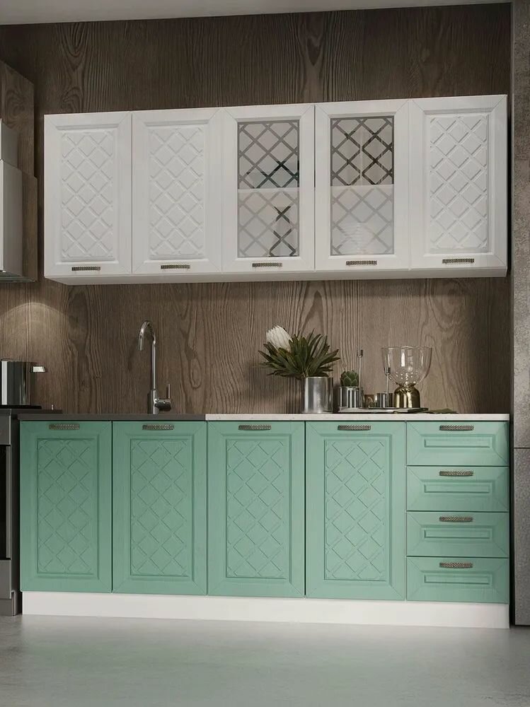 Кухонный гарнитур МДФ 2 м в стиле Прованс, белый/мята