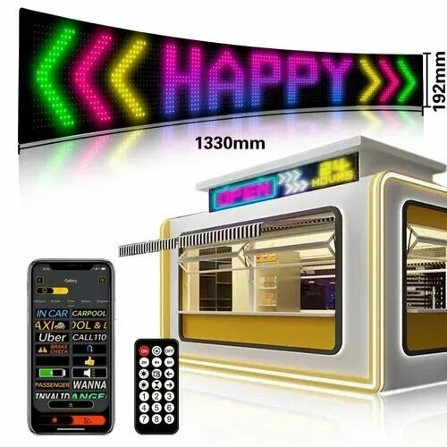 Уличная водонепроницаемая LED вывеска с управлением через APP, 192x1330 мм, бегущая строка, наружная реклама, LED дисплей, LED табло, полноцветный, автомобильный гибкий экран