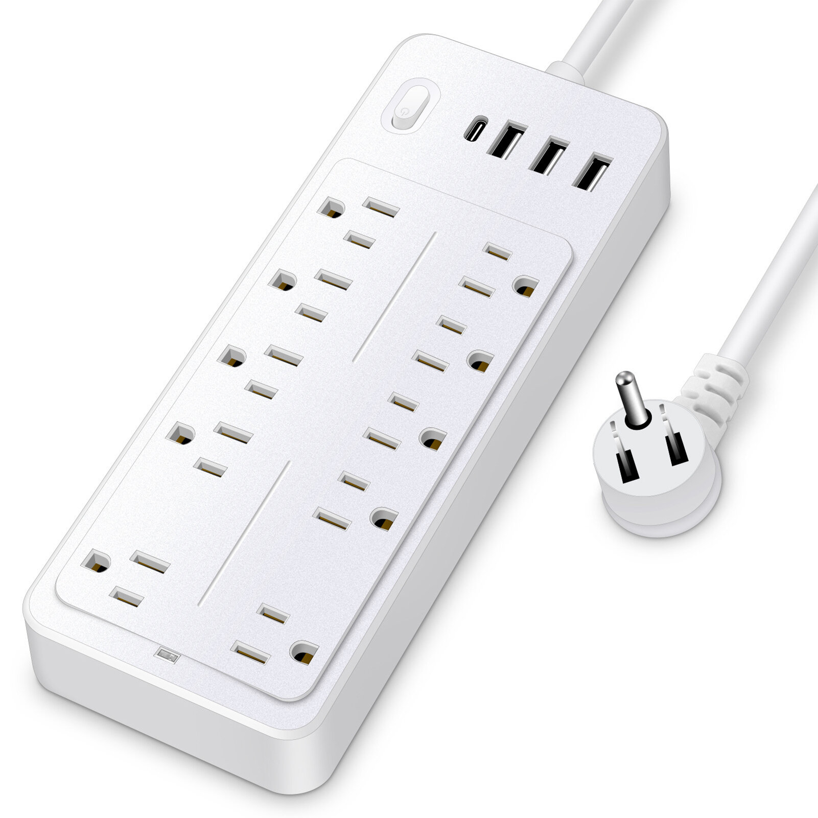 Полоса Power Protector Surge Protector с USB-портами 3,9 фута шнура Многофункциональная молниеносная защита Автоматическая отключение PowerStrip с 10 розетками AC 3 USB-порты и 1 портом типа C FireProof Shell