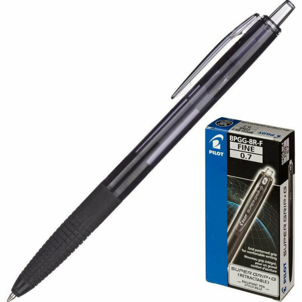 Ручка шариковая автоматическая с грипом PILOT Super Grip G, черная, линия 0,21 мм, BPGG-8R-F B, 144714