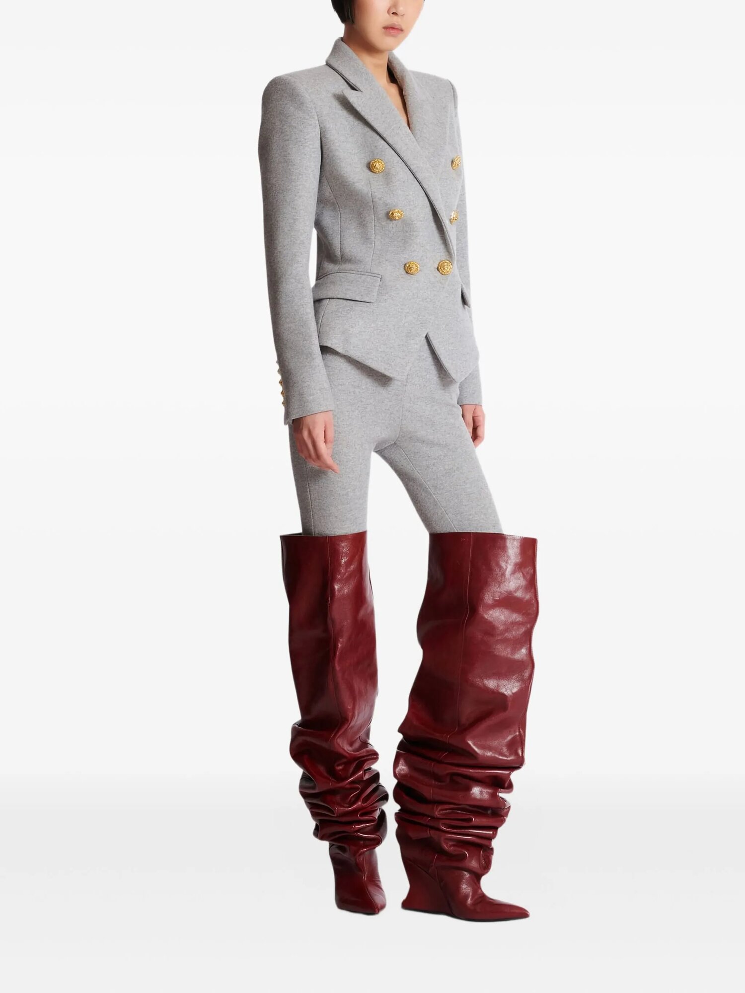 Куртка BALMAIN Six-button cotton knit jacket, размер 36, grey — фото 1