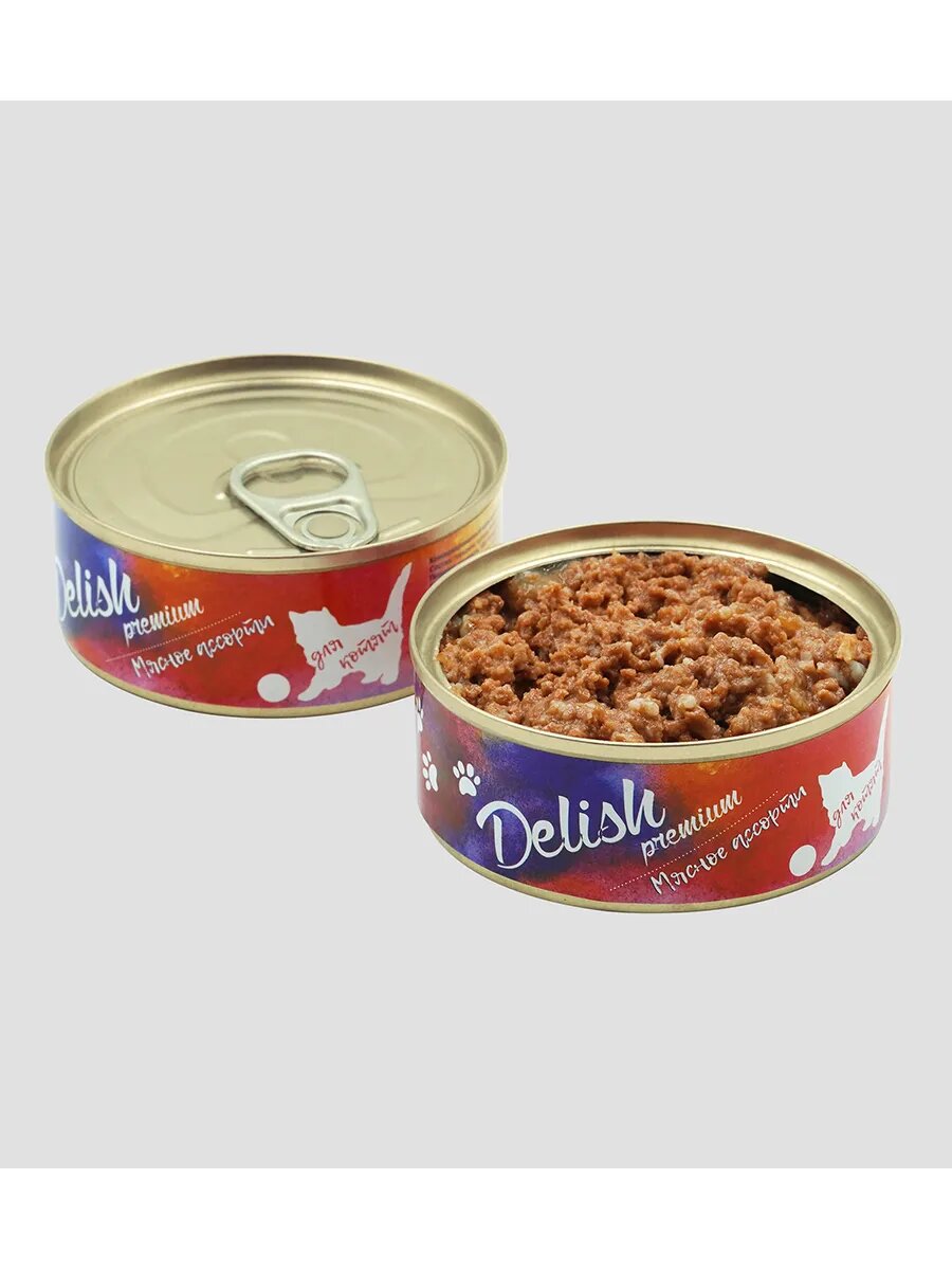 Влажный корм Delish (Делиш) premium консервы для котят, мясное ассорти, 100 гр