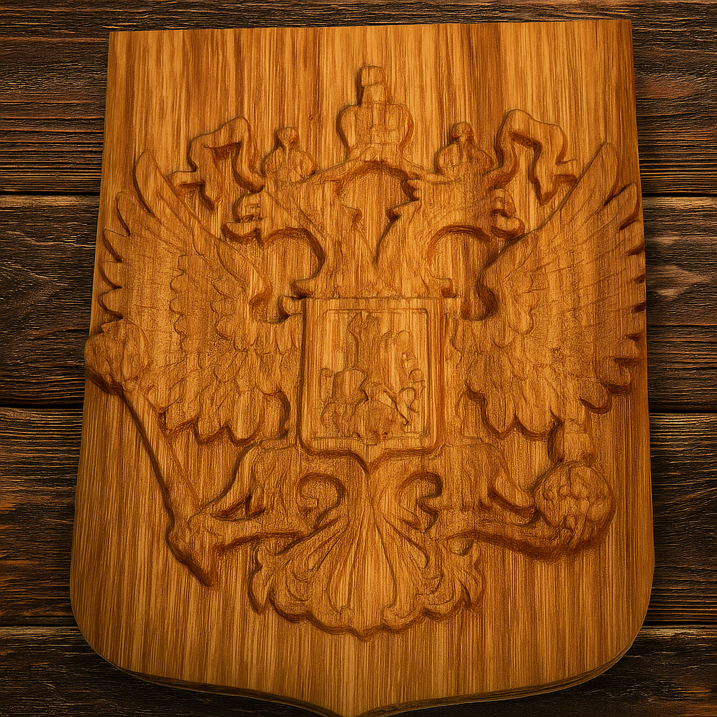 Герб Российской Федерации из лиственницы 160/120 (Вымпел на стену)