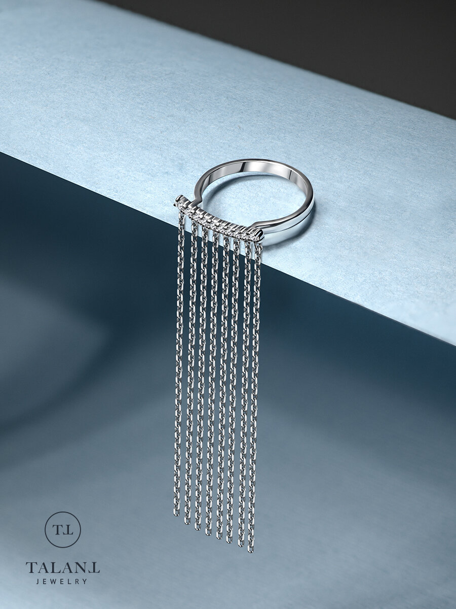 Кольцо тонкое, серебро, 925 проба, родирование, фианит