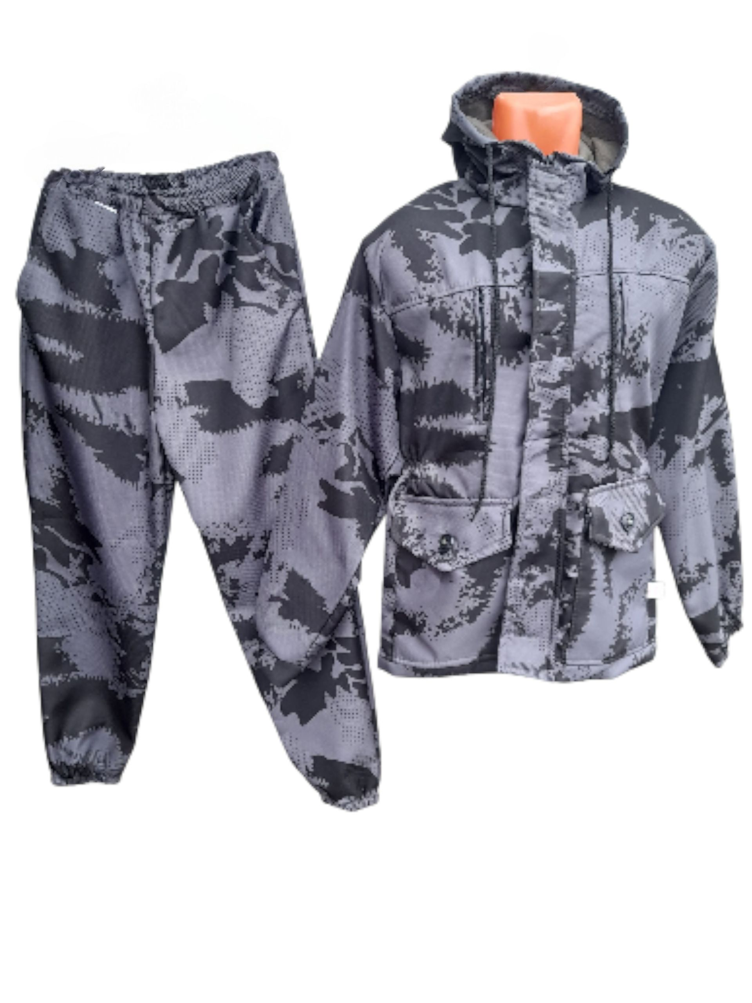 Мужской утепленный костюм камуфляжный, серый/черный,48-50 размер