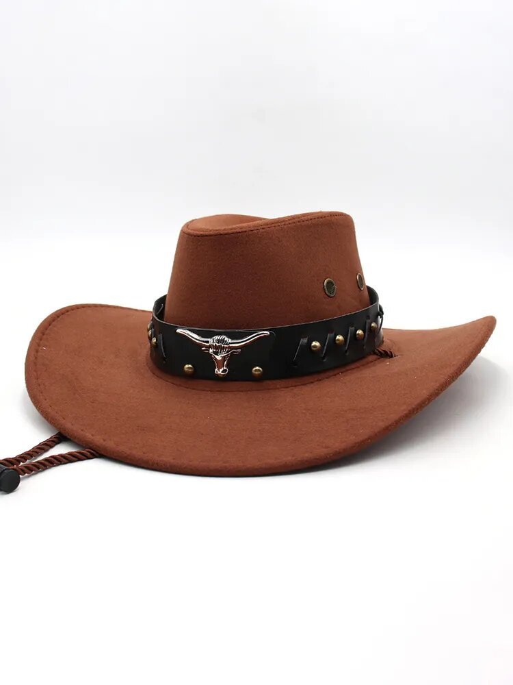 Ковбойская шляпа коричневого цвета с металлической пряжкой и шнурком для мужчин и женщин шляпа в стиле вестерн для вечеринок и путешествий