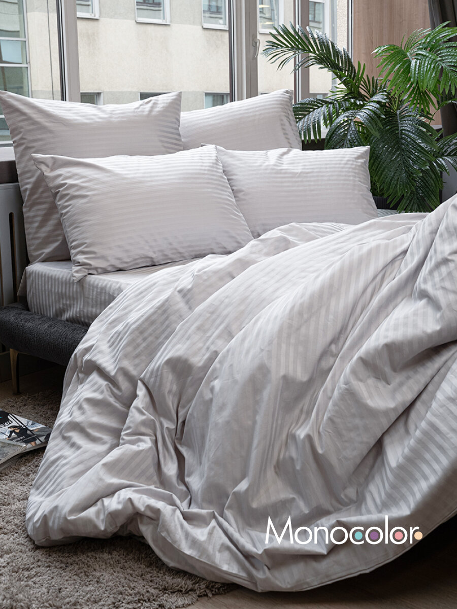 Комплект постельного белья Monocolor, 2 спальный, хлопок 100%, сатин-страйп, серый