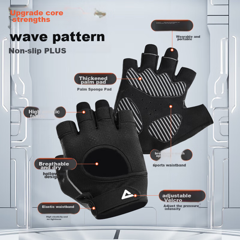 PEAK Fitness Gloves, Sports Pull-Ups, Single Bar, Non-Slip, Bicycle, Mountain Climbing, Training, Cycling, Fingerless, Dumbbell, Callus-Resistant, XL