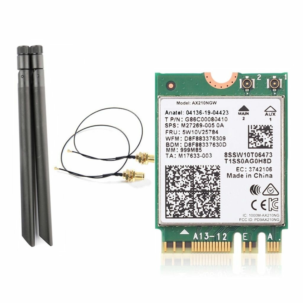Карта AX210NGW WiFi 6E BT5.2 Беспроводной адаптер Wi-Fi Антенна Трехдиапазонная сеть 2,4G/5G/6G 5400 МБ 802.11AX для M2-NGFF