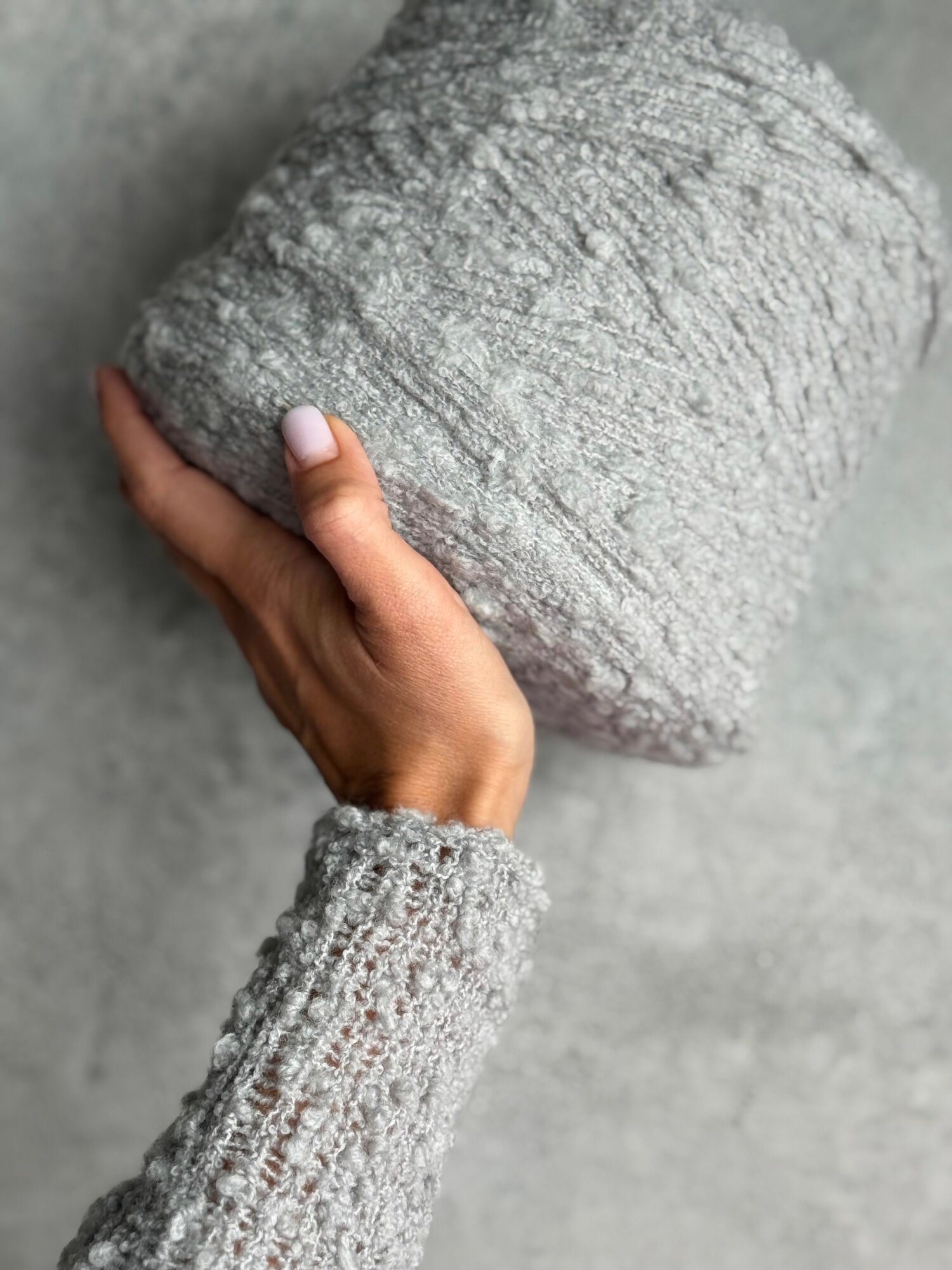 Букле пряжа для вязания, 86% меринос/14% эластан, цвет серый, 100г-300м