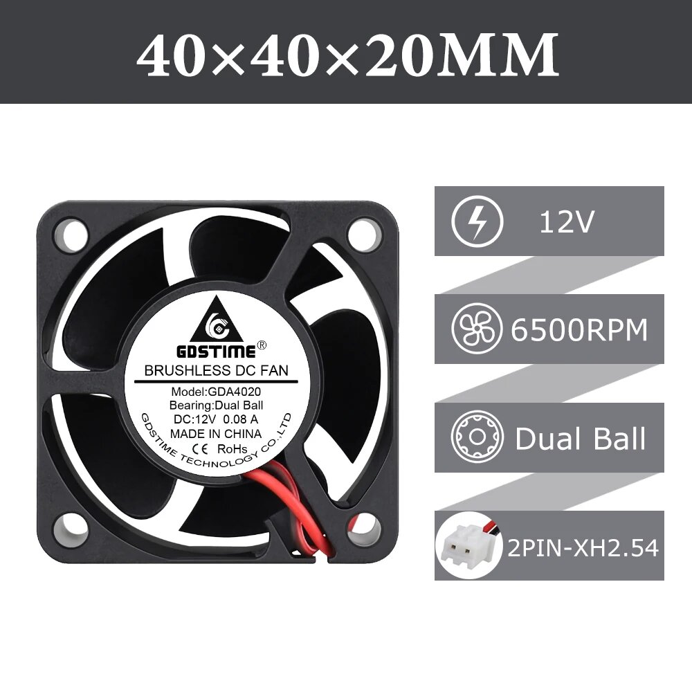 2 шт. Gdstime 40 мм вентилятор для компьютера B 12V 2P2.54