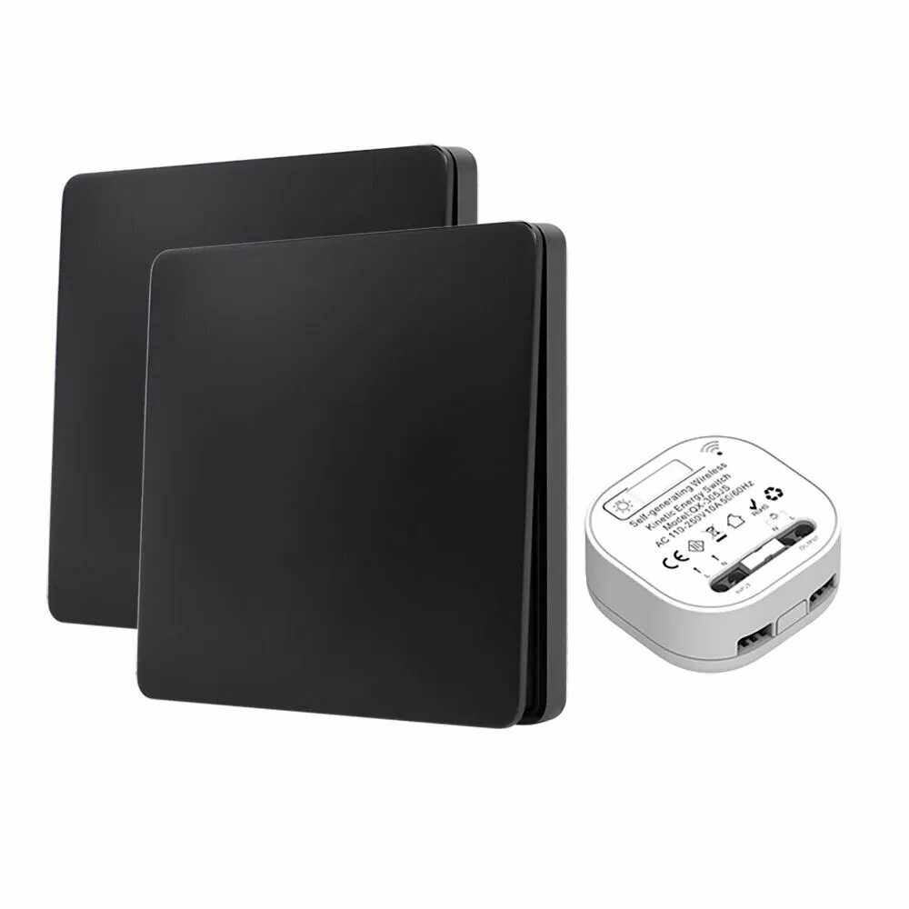 Беспроводной Проходной выключатель Кинетический черный Комплект 2 Клавиши + Контроллер