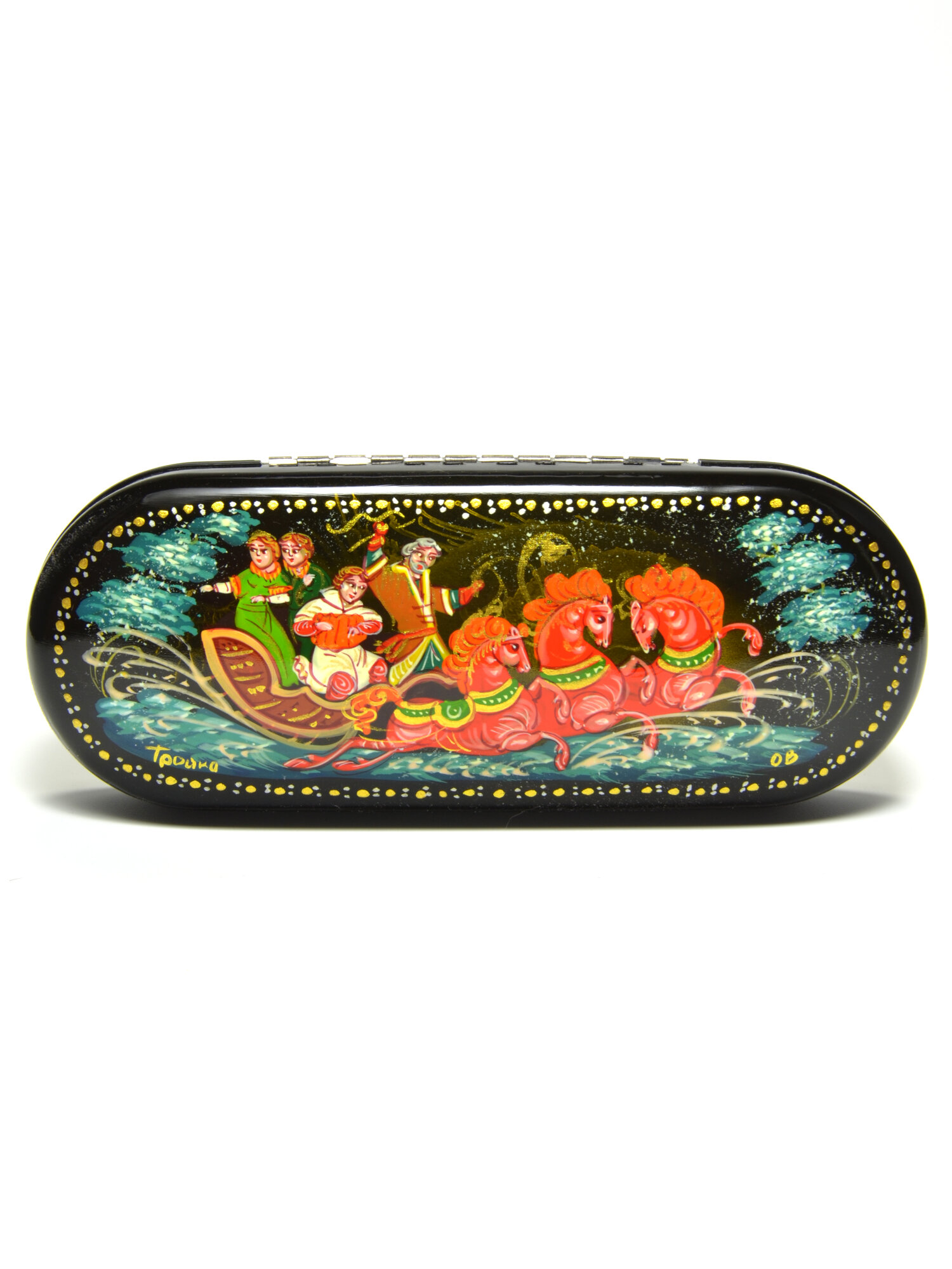 Футляр для очков женский. Тройка красная. Очечник. Авторская ручная роспись.