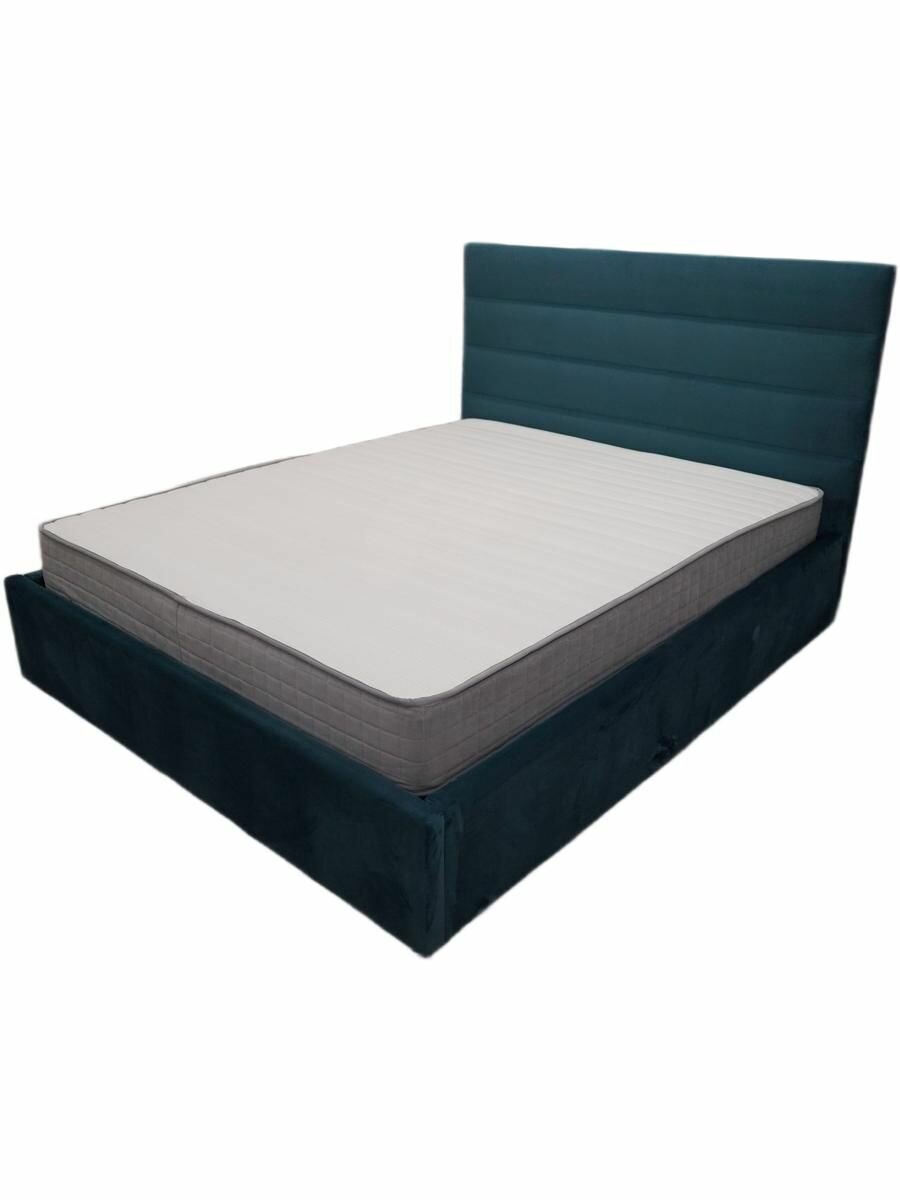 Кровать двуспальная 200х200, с подъемным механизмом и ящиками для белья, Темно-синяя, Лара