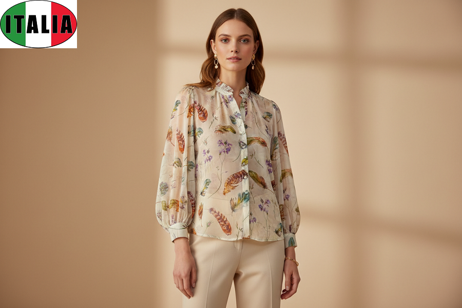 Шифон Фабрика-Италии "Перья и цветы", 100% шелк, 2 метра длина, 1,30 м. ширина (к-35)